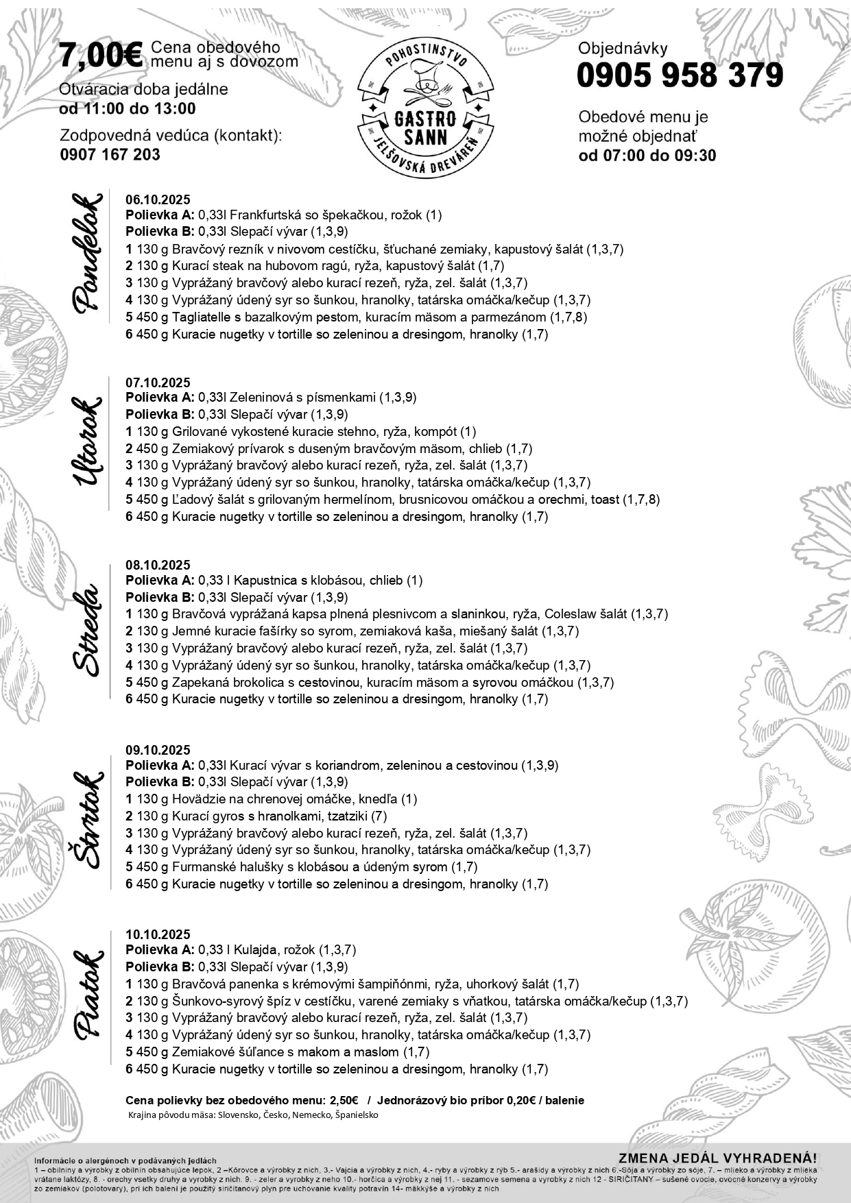 Obedové menu – Jelšovská Dreváreň | Gastro Sann
