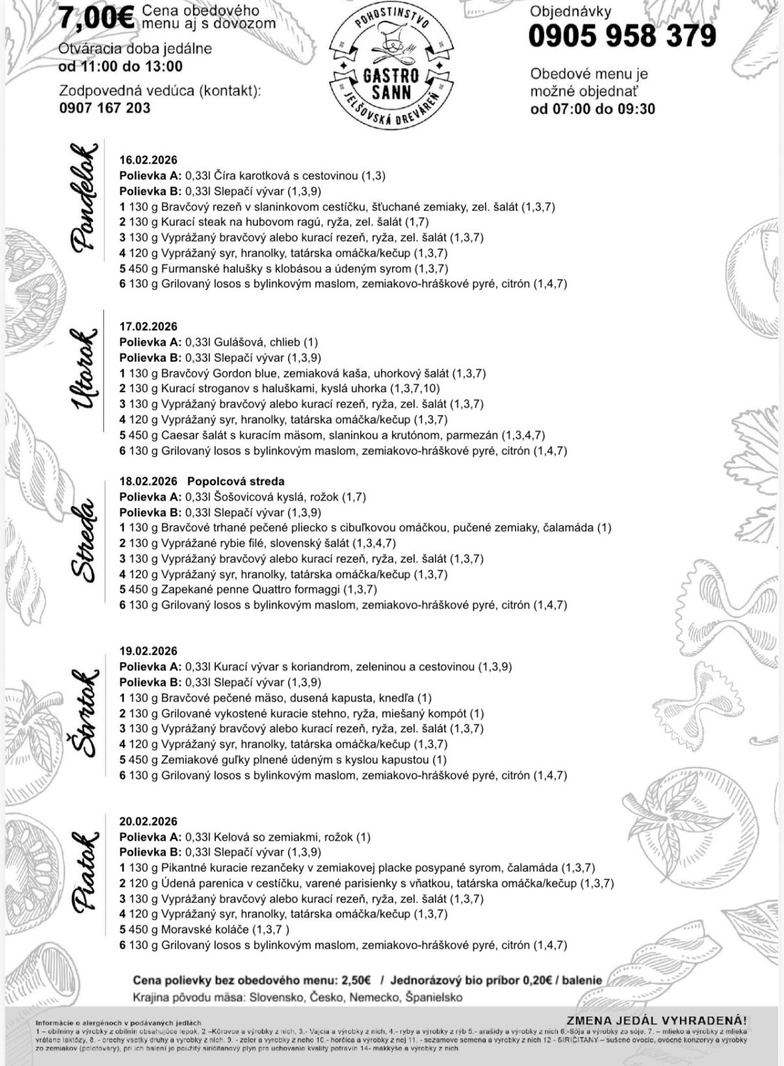 Obedové menu – Jelšovská Dreváreň | Gastro Sann